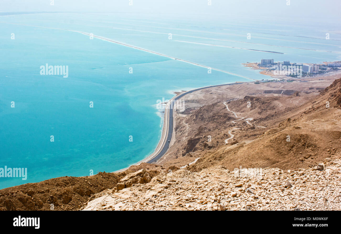 Dead Sea evaporation pools from cliffs above Stock Photo - Alamy