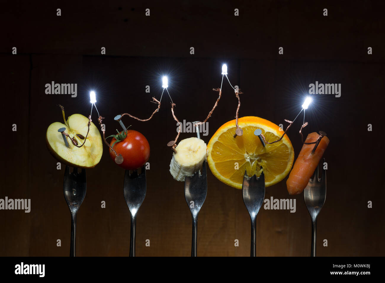 Five a day 5 fruit to provide energy power supply electricity ...