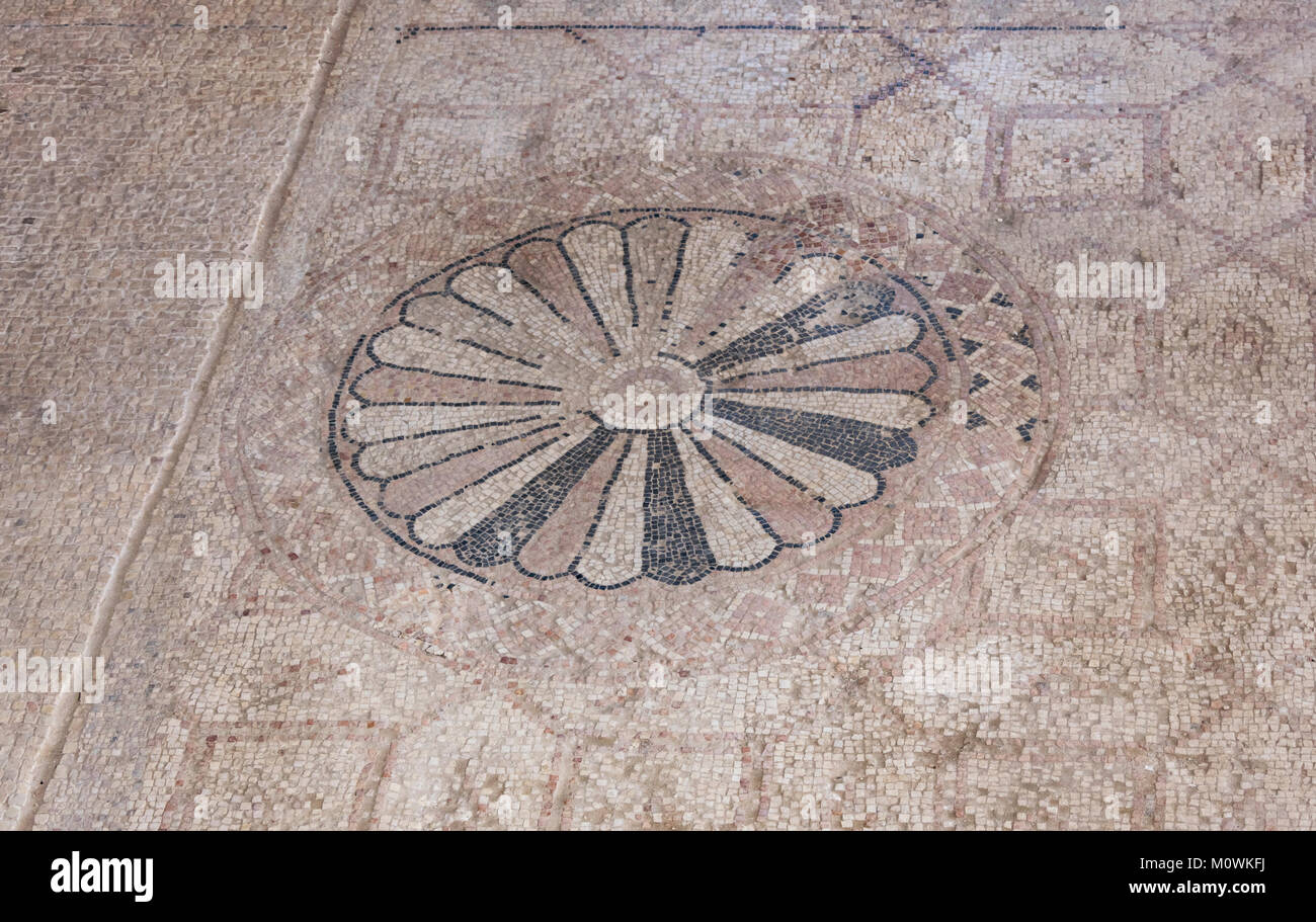 detail of mosaic floor of ancient synagogue at Susya in the West Bank ...