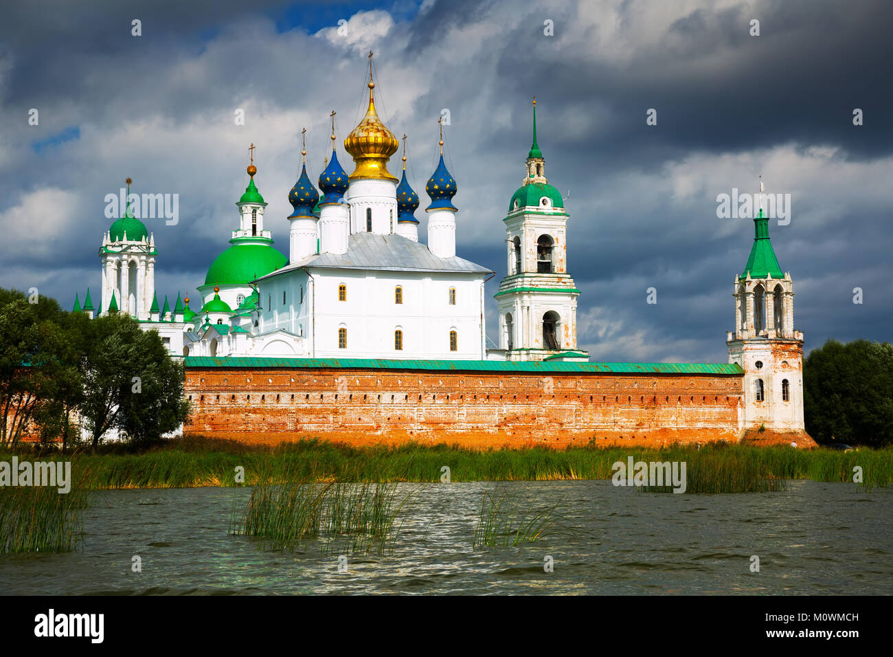Monastery of St. Jacob Savior abbey outstanding on waterfront of lake ...