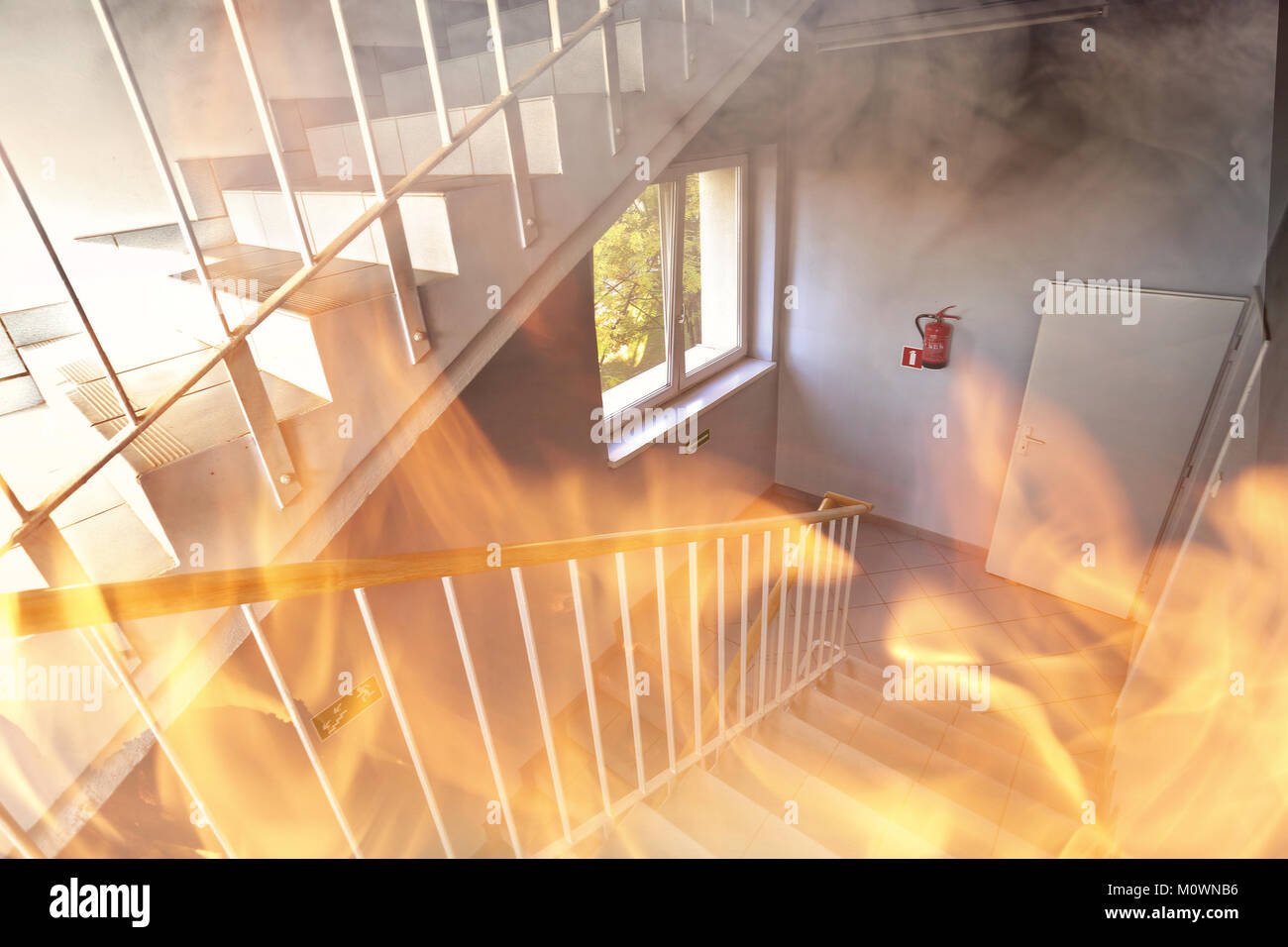 Fire in the office building Stock Photo - Alamy