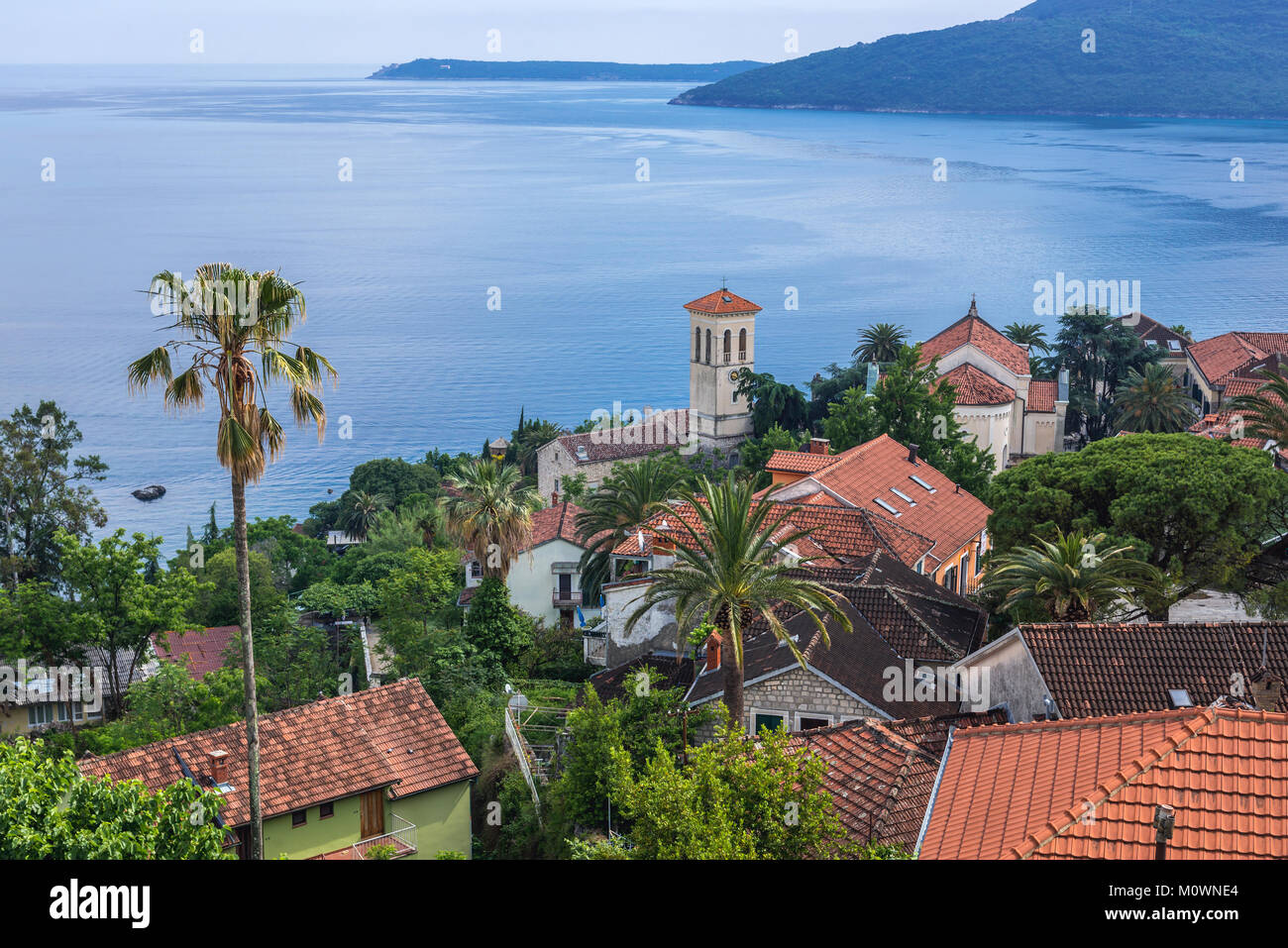 Aerial view from Kanli kula fortress with bell tower of Saint Jerome ...