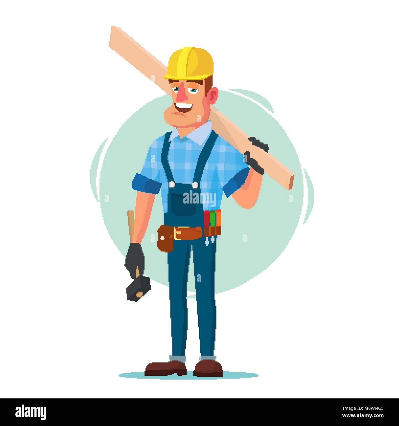 Timber Frame House Construction Worker Vector. Construction Worker On ...