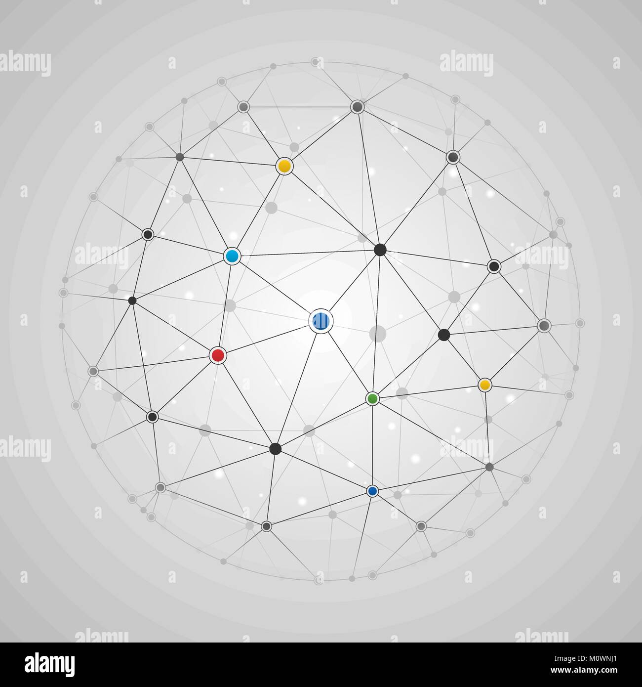 Vector illustration of connected lines and dots round pattern. Global ... Vector illustration of connected lines and dots round pattern. Global ...