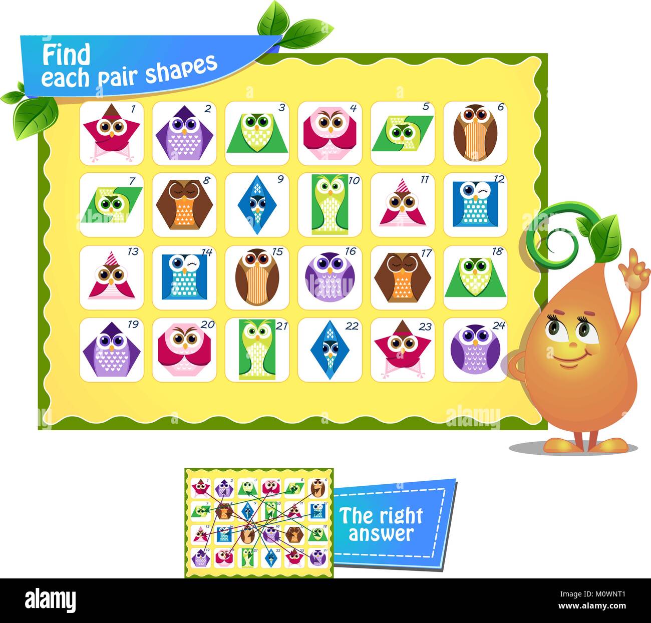 Visual game for children and adults. Find each pair geometry shapes ...