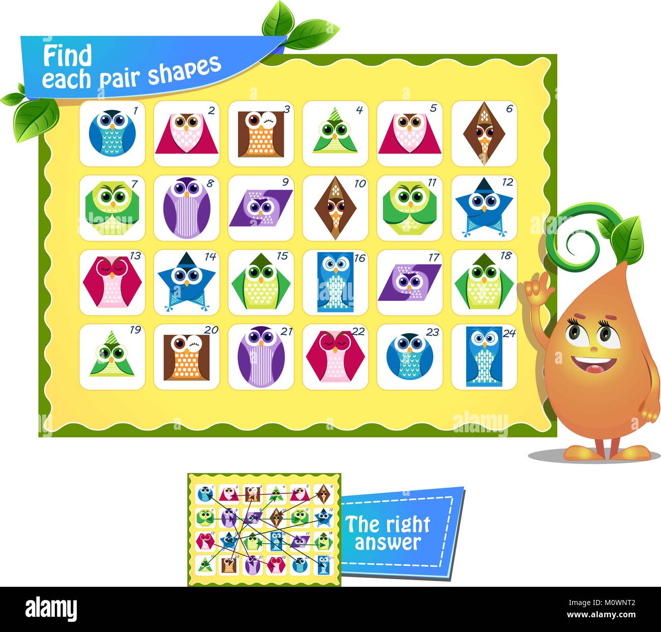 Visual game for children and adults. Find each pair geometry shapes ...