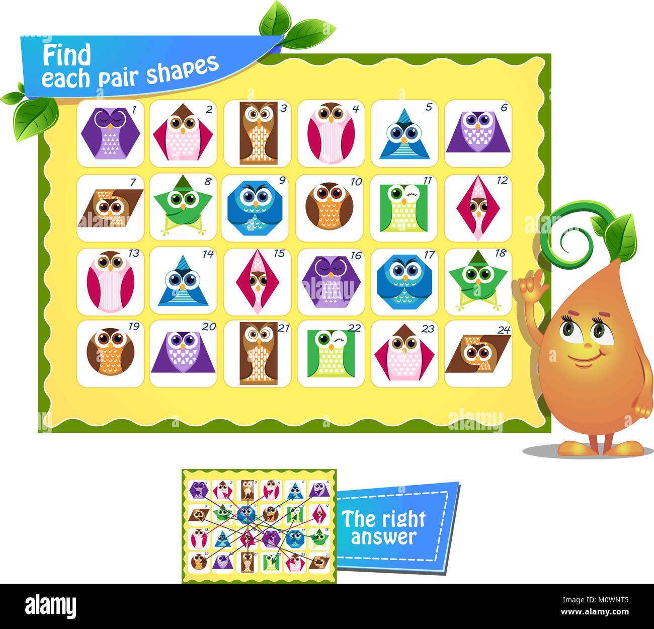 Visual game for children and adults. Find each pair geometry shapes ...