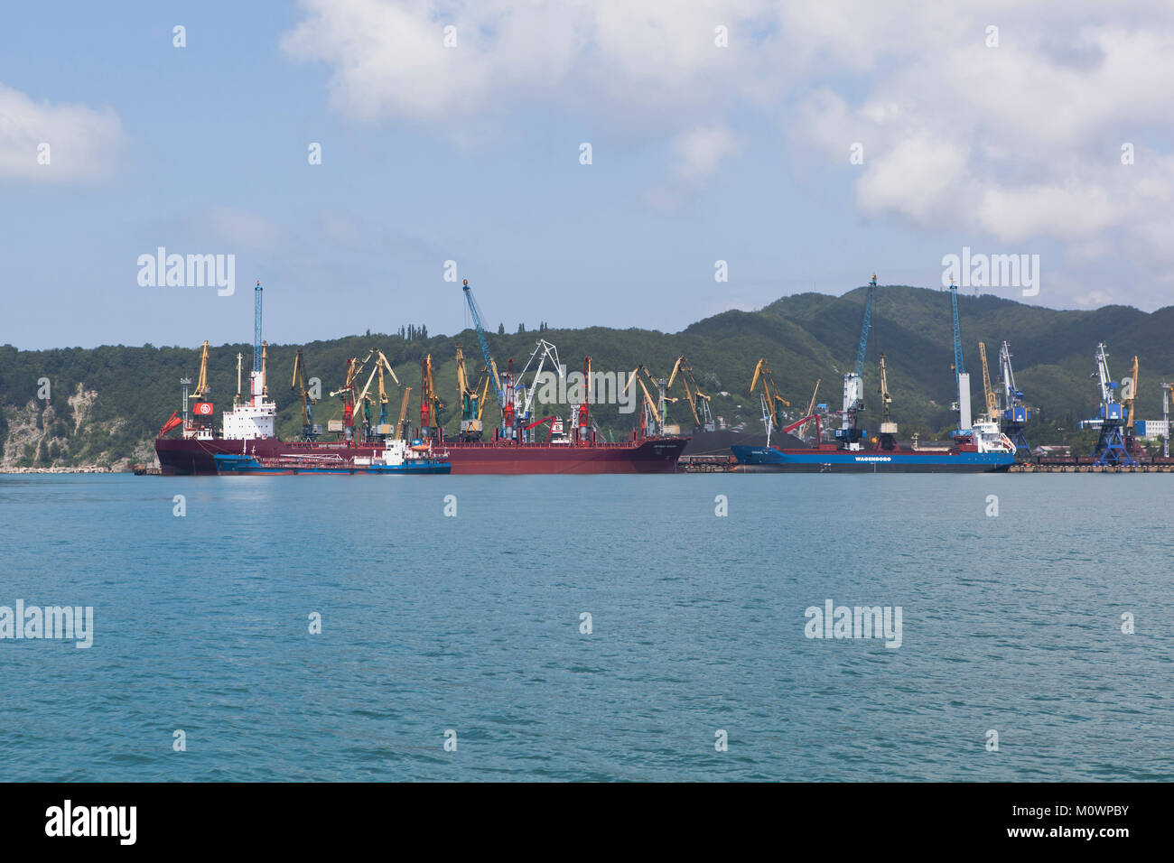 Tuapse, Krasnodar region, Russia - July 8, 2013: Sea port of Tuapse ...