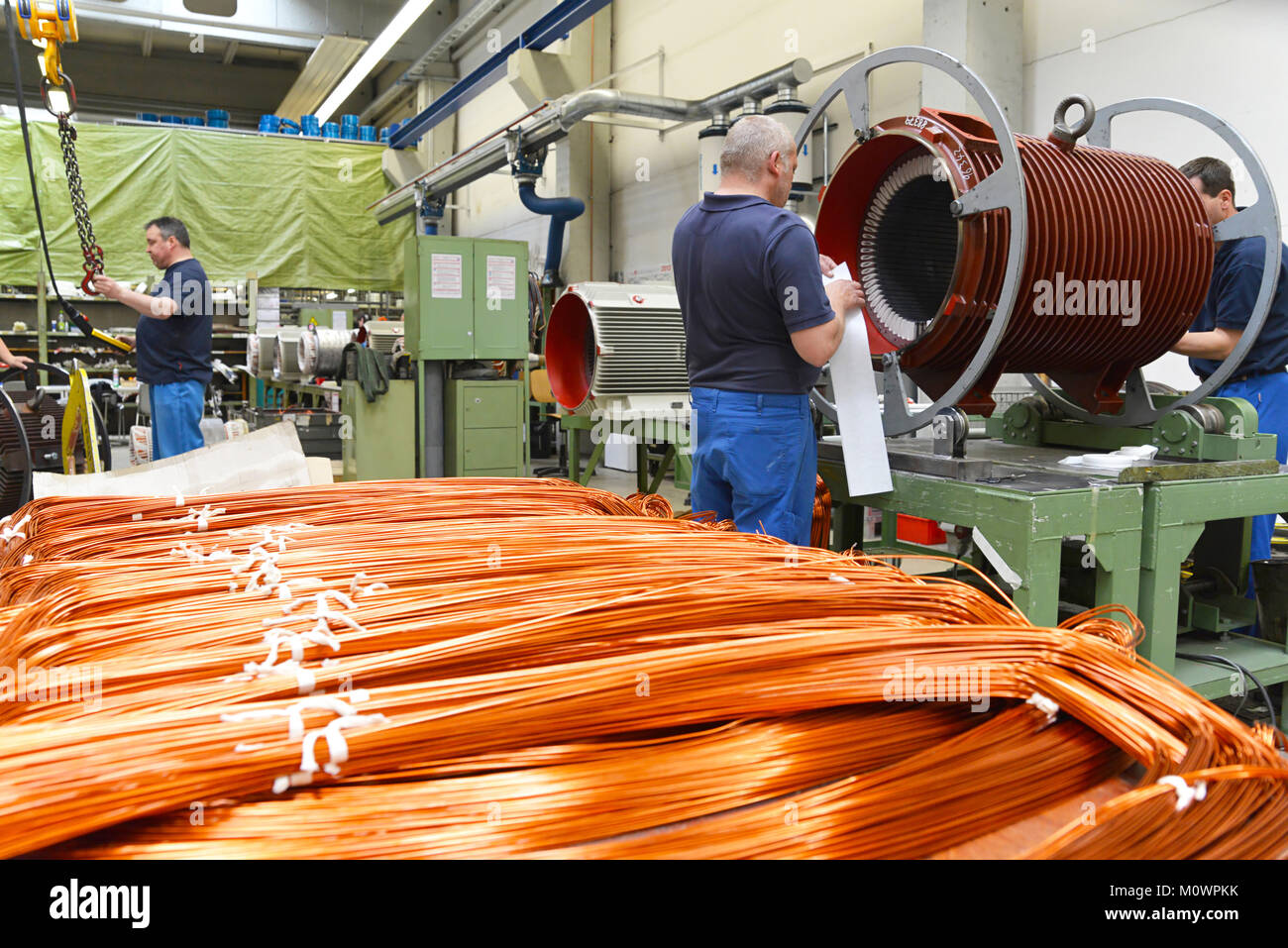 copper cable for electric motor mounting in a machine building factory ...