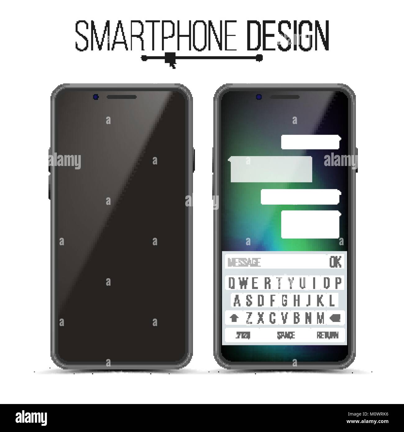 Smartphone Mockup Design Vector. Black Modern Trendy Mobile Phone Front ...