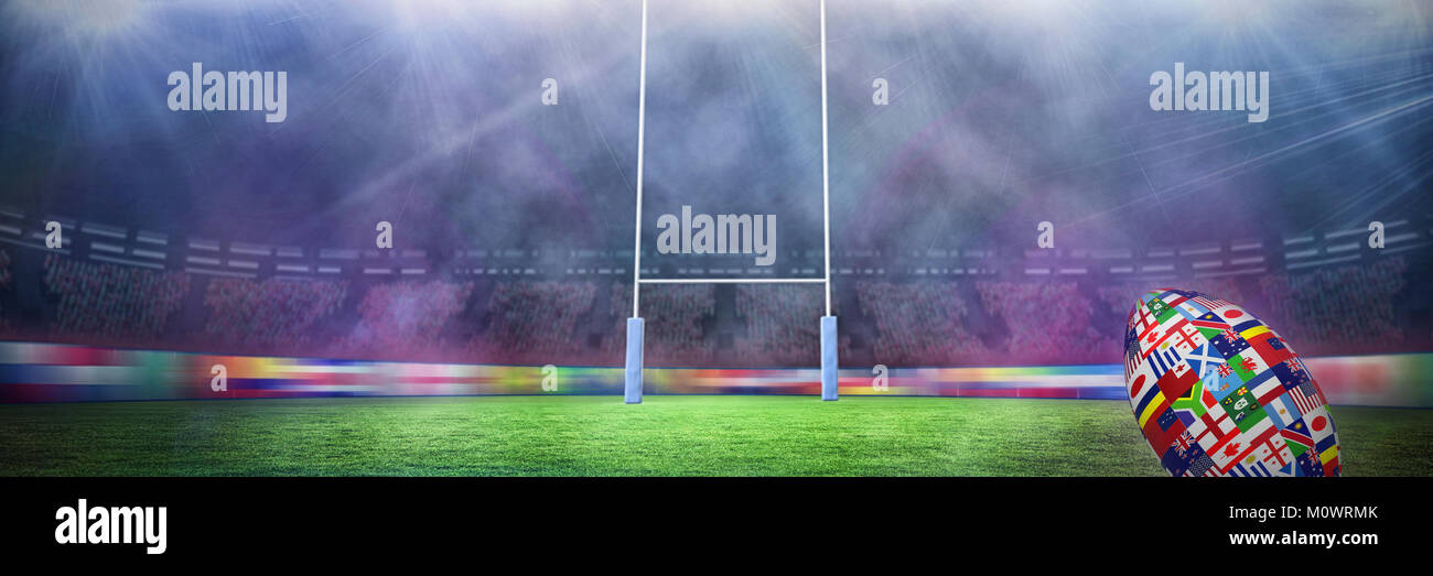 Rugby world cup international ball against rugby pitch Stock Photo - Alamy