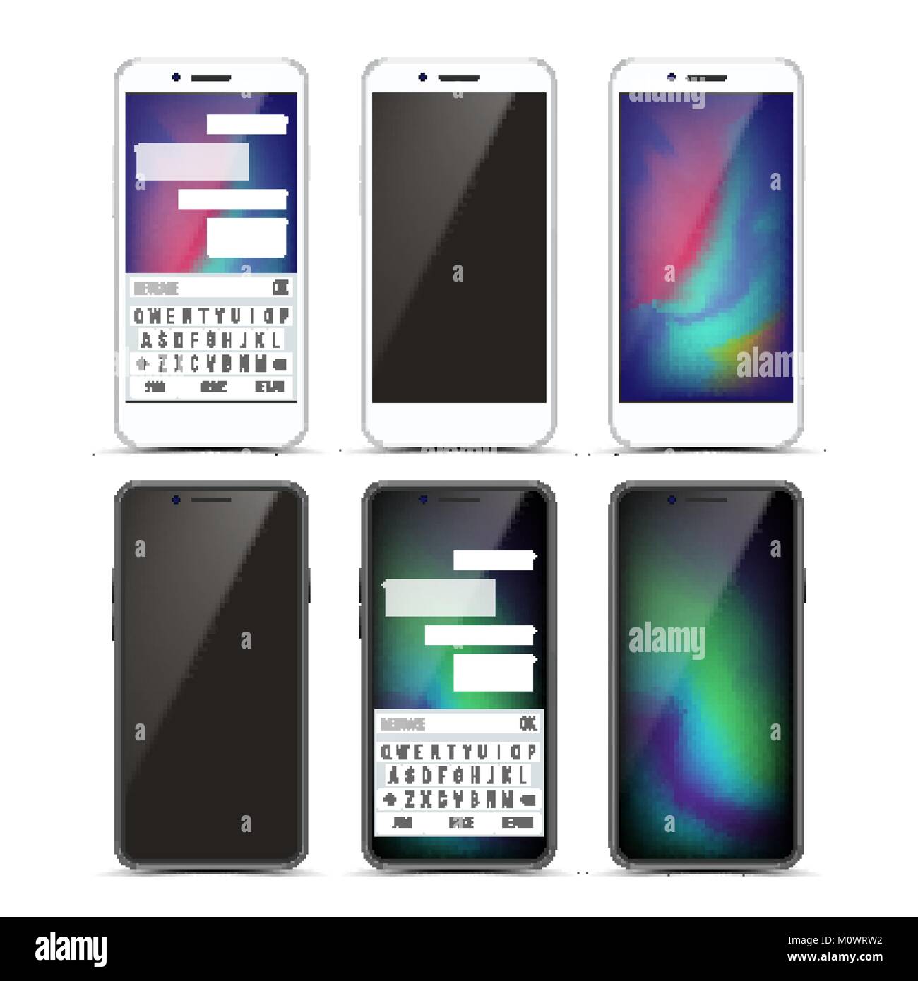 Smartphone Mockup Set Design Vector. Black And White Modern Trendy ...