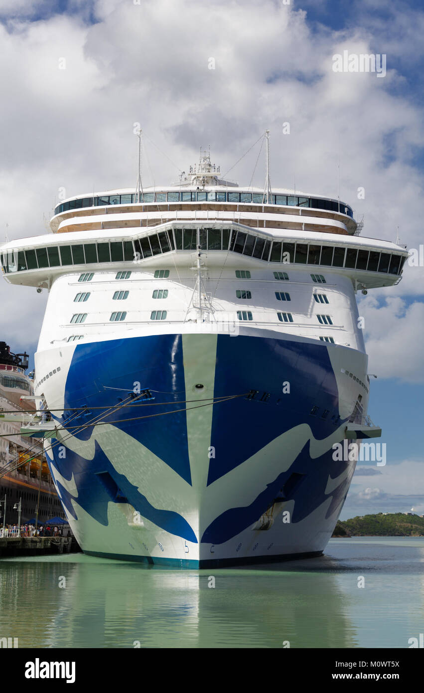 Blue and White Cruise Ship on Green Water of Antigua Stock Photo - Alamy