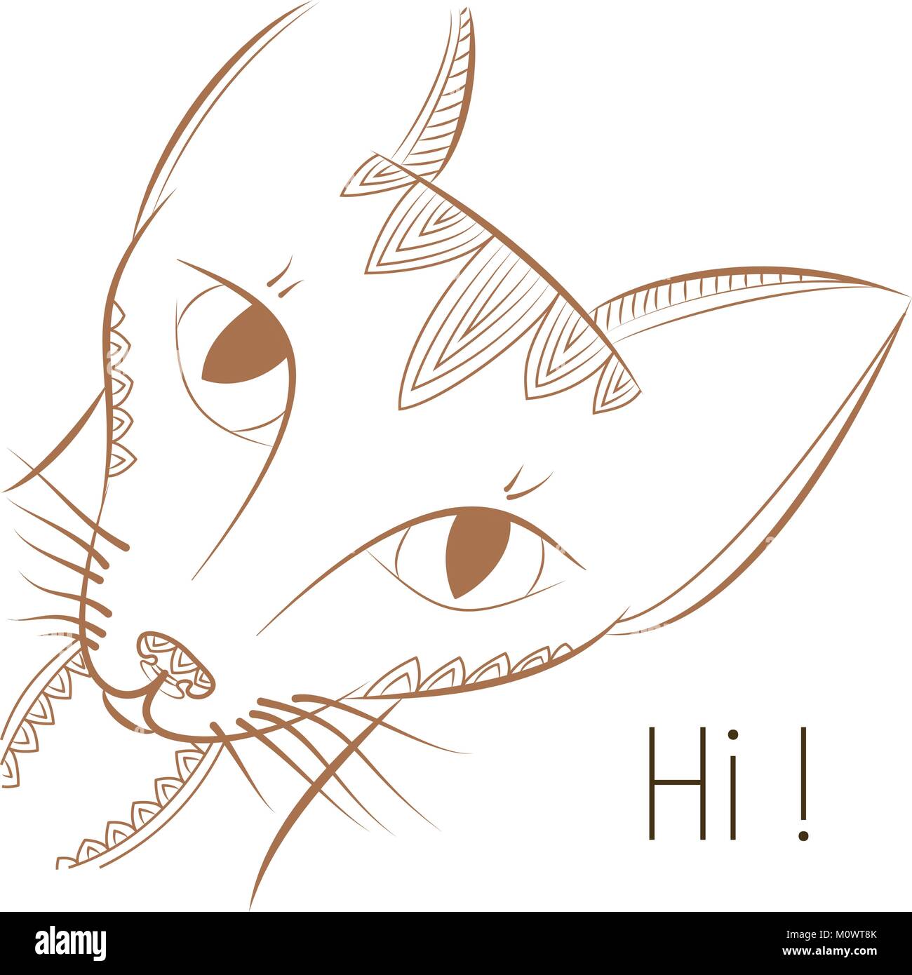 Template greeting card. Doodle cat says hi Stock Vector Image & Art - Alamy