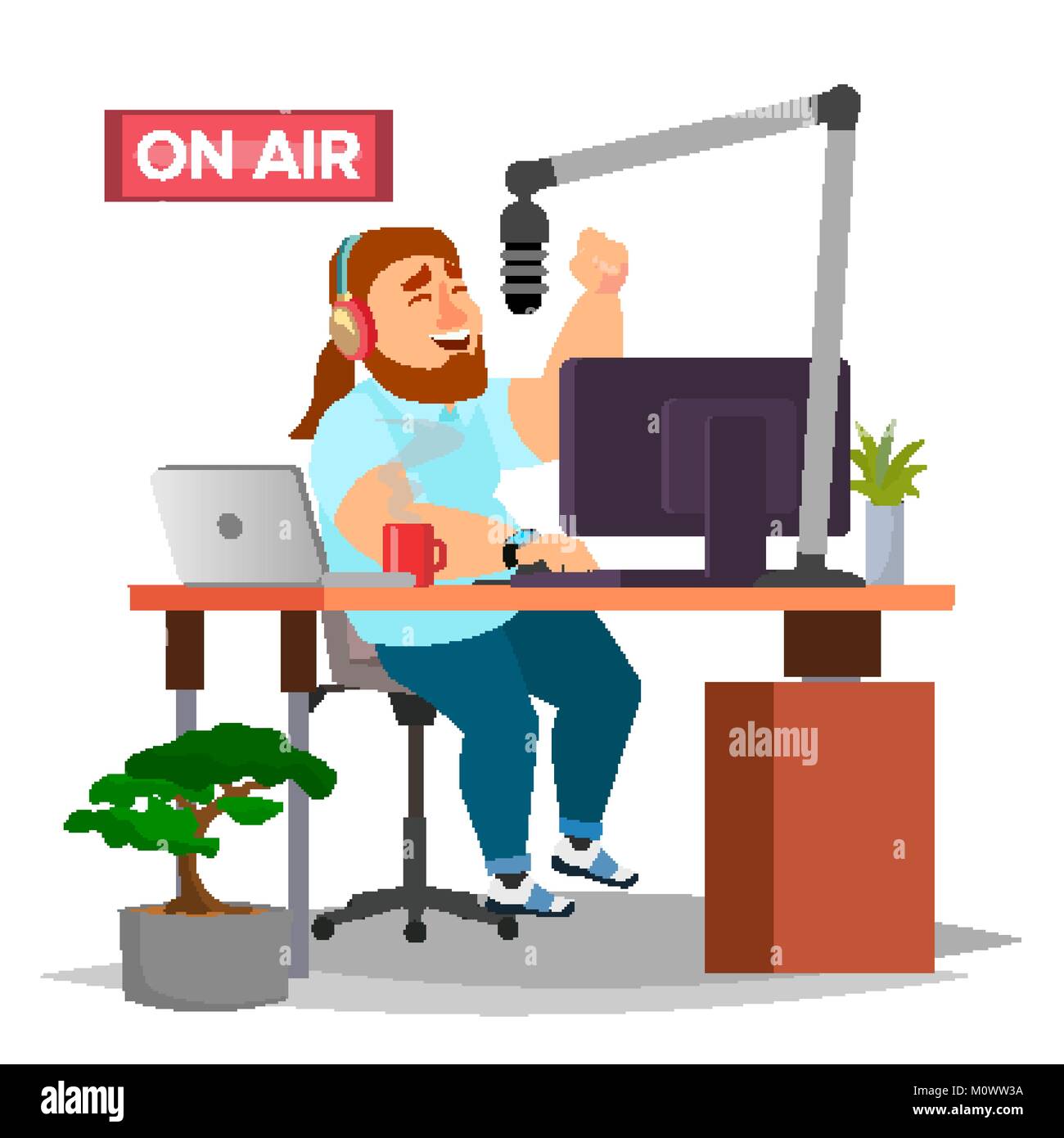 Radio DJ Vector. Modern Radio Station. Studio. On Air. Broadcasting ...