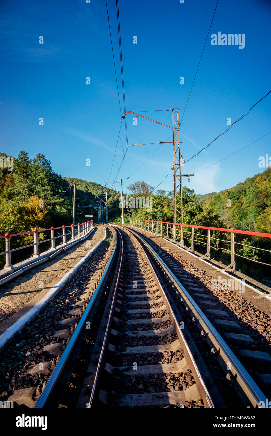 Railroad tracks. Classical railway Stock Photo - Alamy