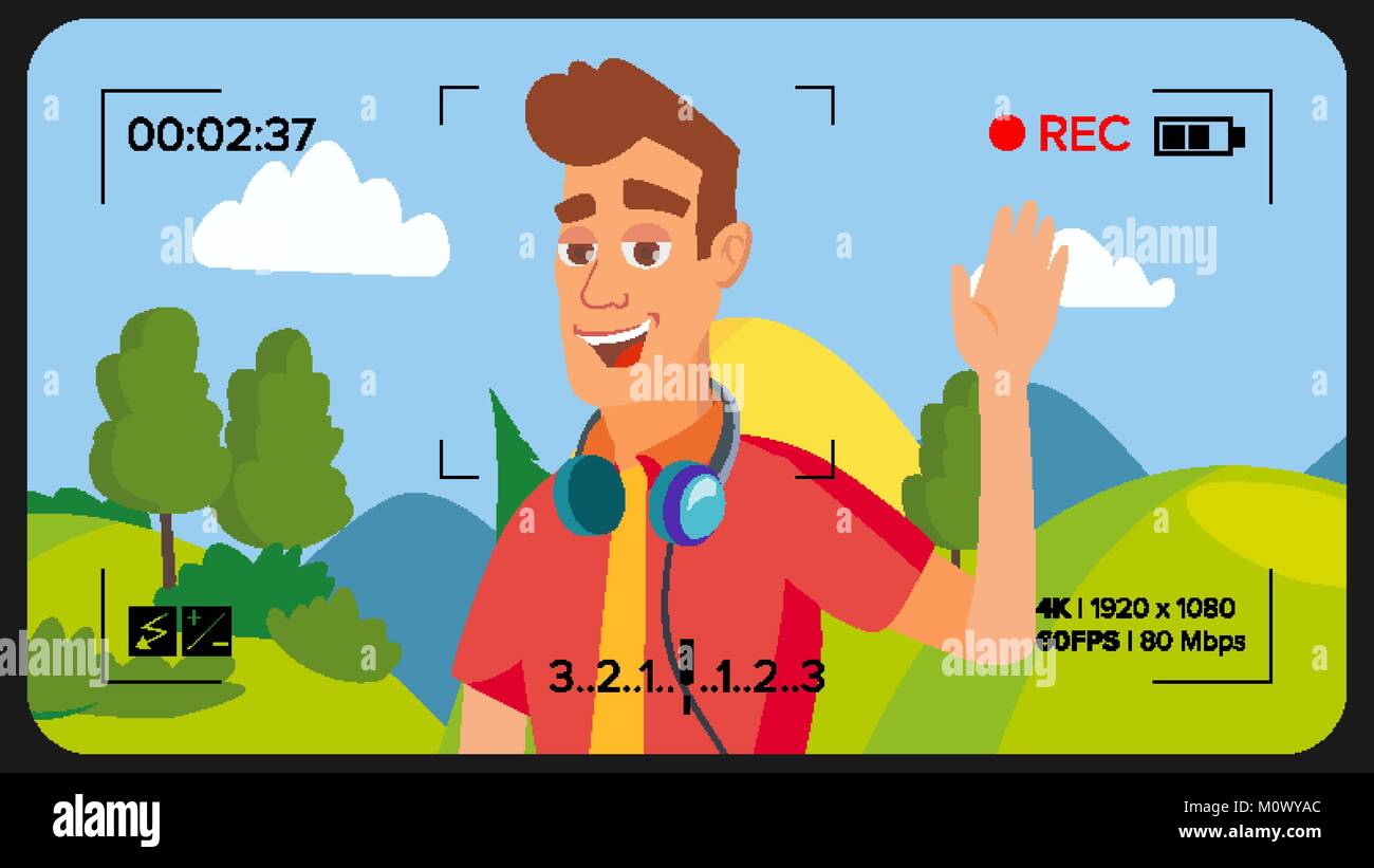 Blogger Man Records Video Blog Vector. Vlog Concept. Online Internet ...