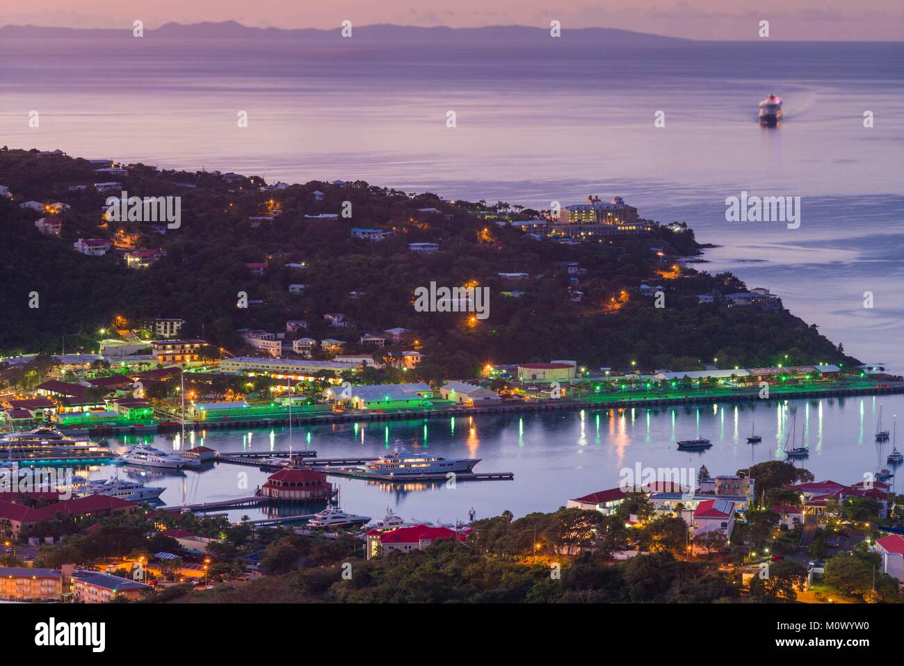 U.S. Virgin Islands,St. Thomas,Charlotte Amalie,elevated view towards ...