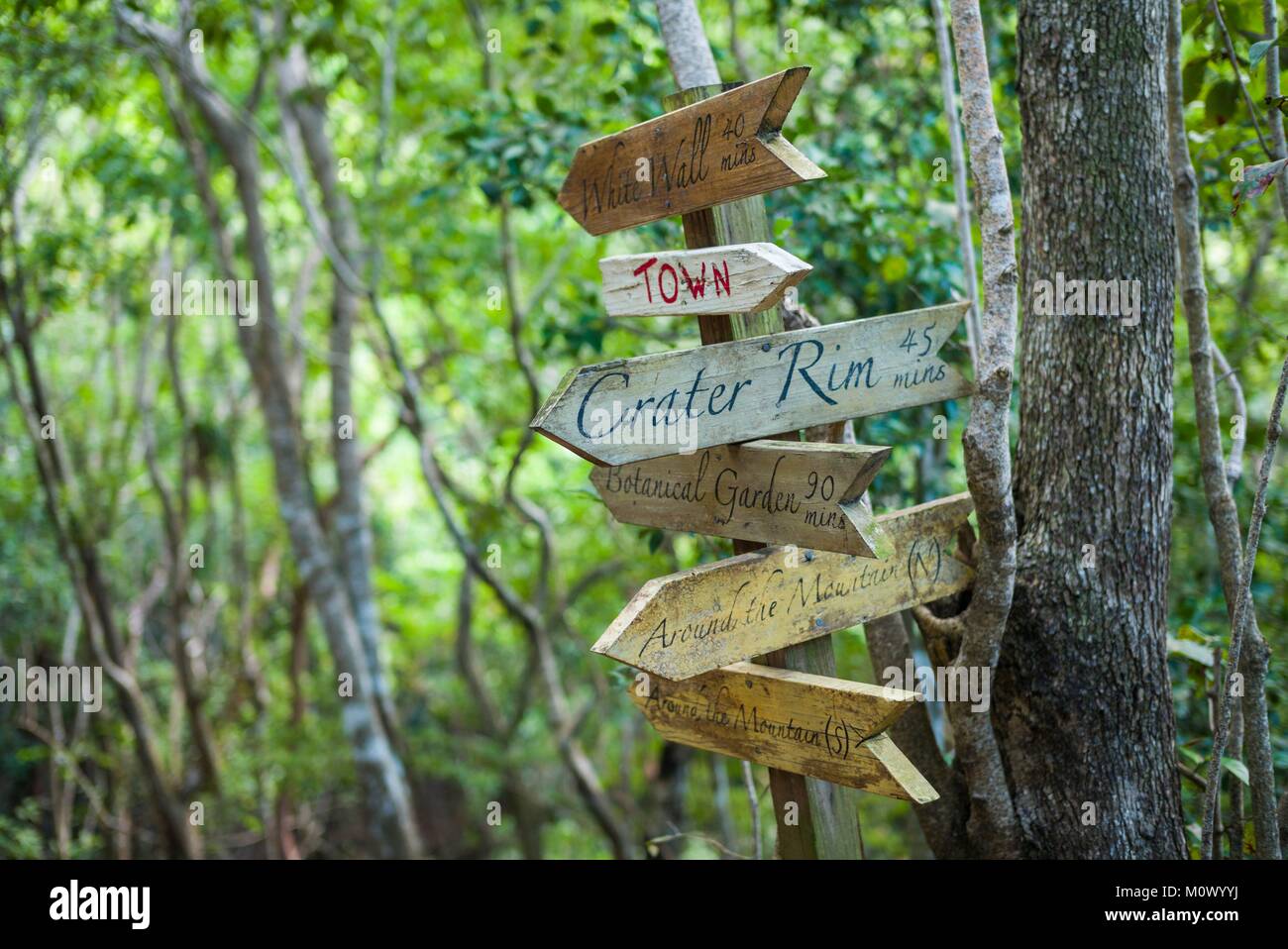 Netherlands,Sint Eustatius,The Quill,dormant volcano,hiking trail signs ...