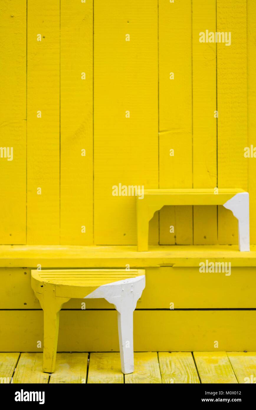 French West Indies,St-Barthelemy,Gustavia,yellow benches Stock Photo ...