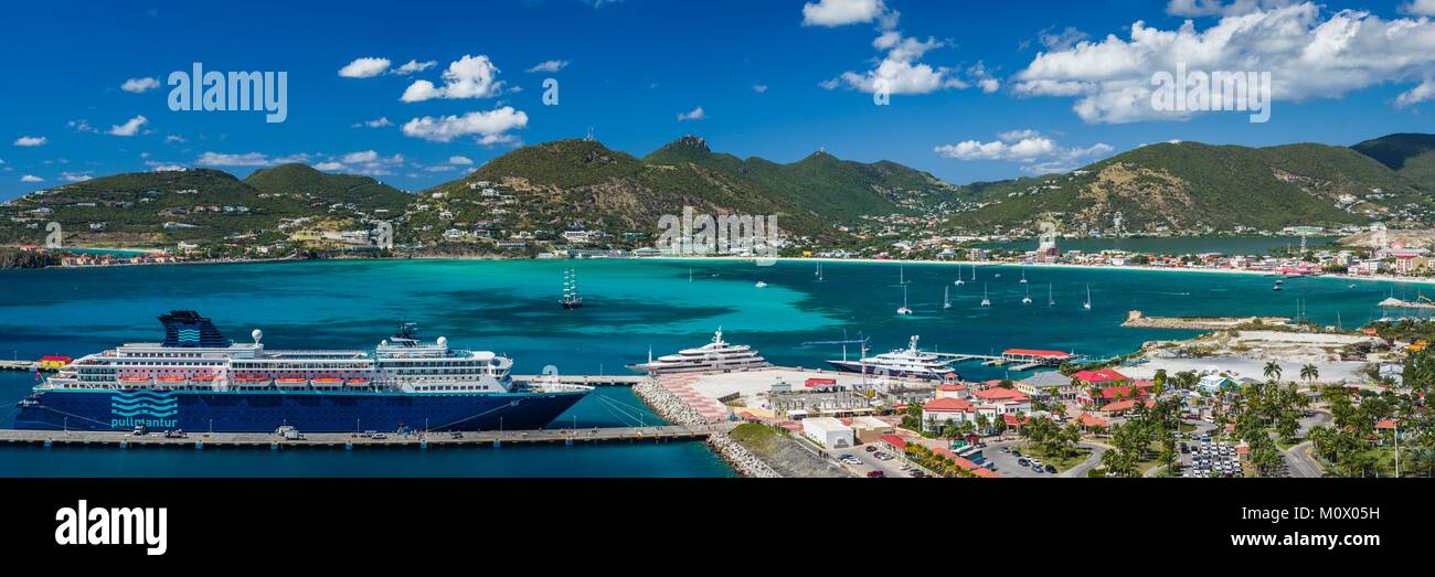 Netherlands,Sint Maarten,Philipsburg,Philipsburg Port,elevated view ...