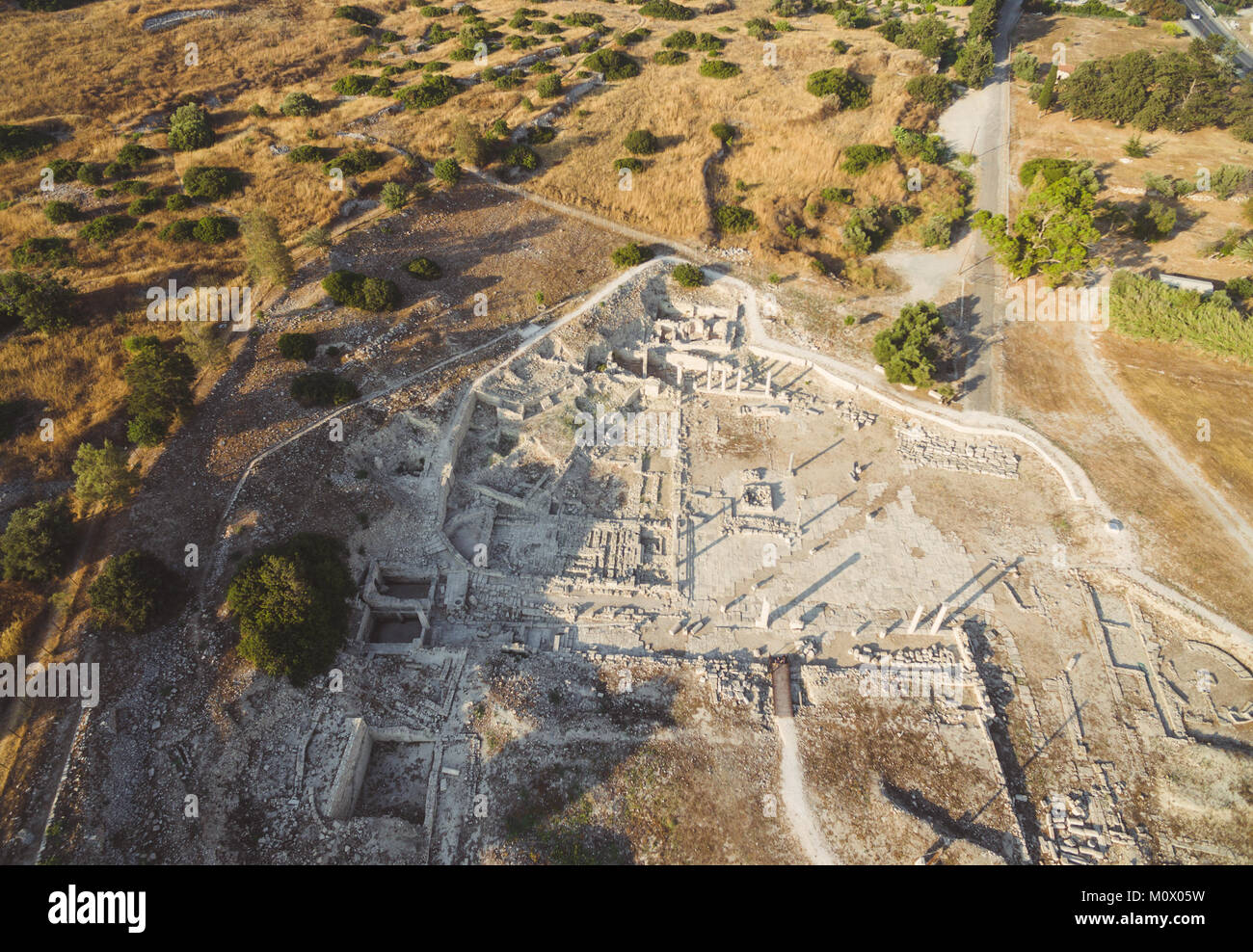 Aerial view of Amathounta ruins and columns at ancient greek roman ...