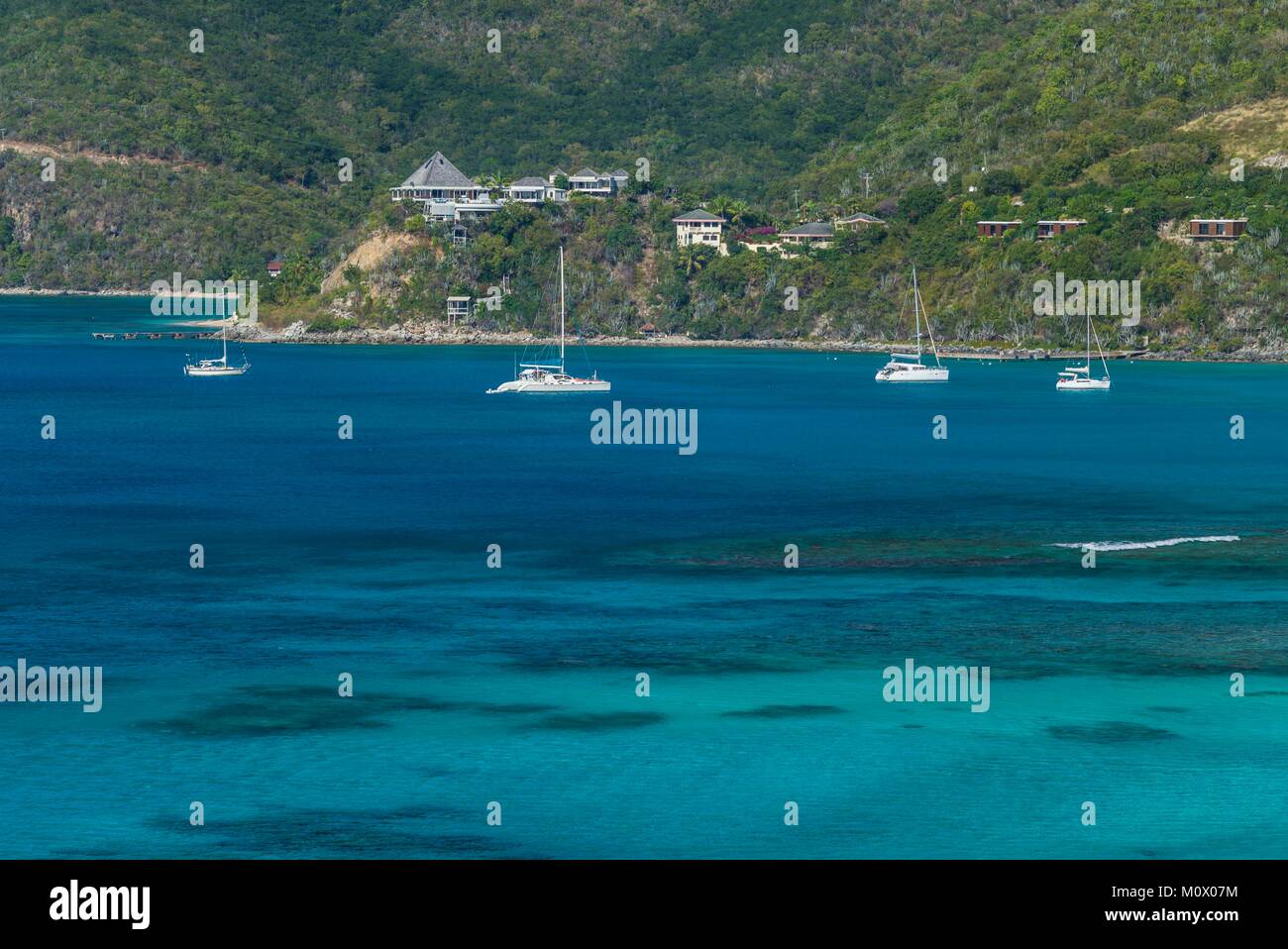 British Virgin Islands,Virgin Gorda,Pond Bay,elevated view of Pond Bay ...