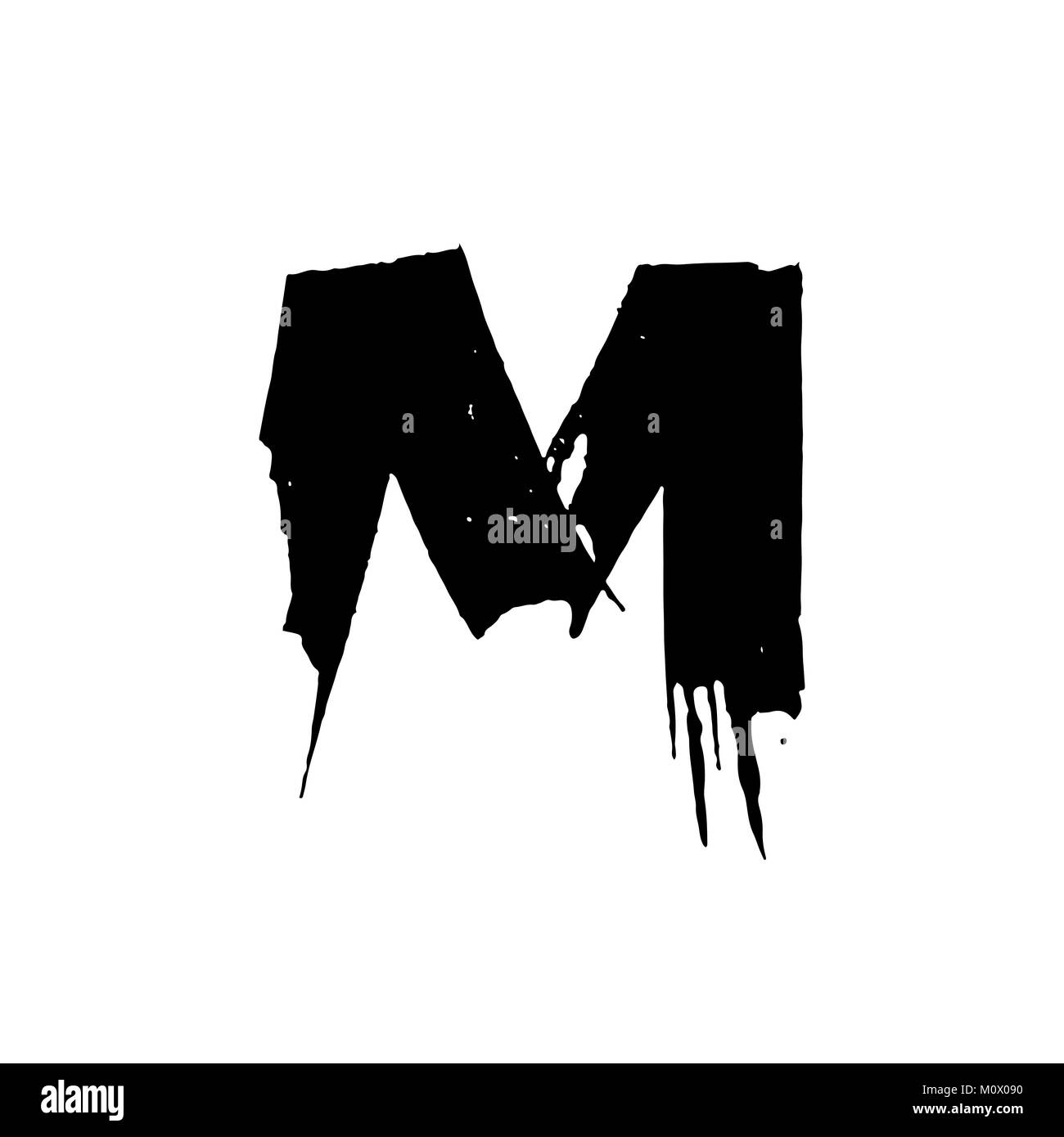 Letter M. Handwritten by dry brush. Rough strokes font. Vector ...