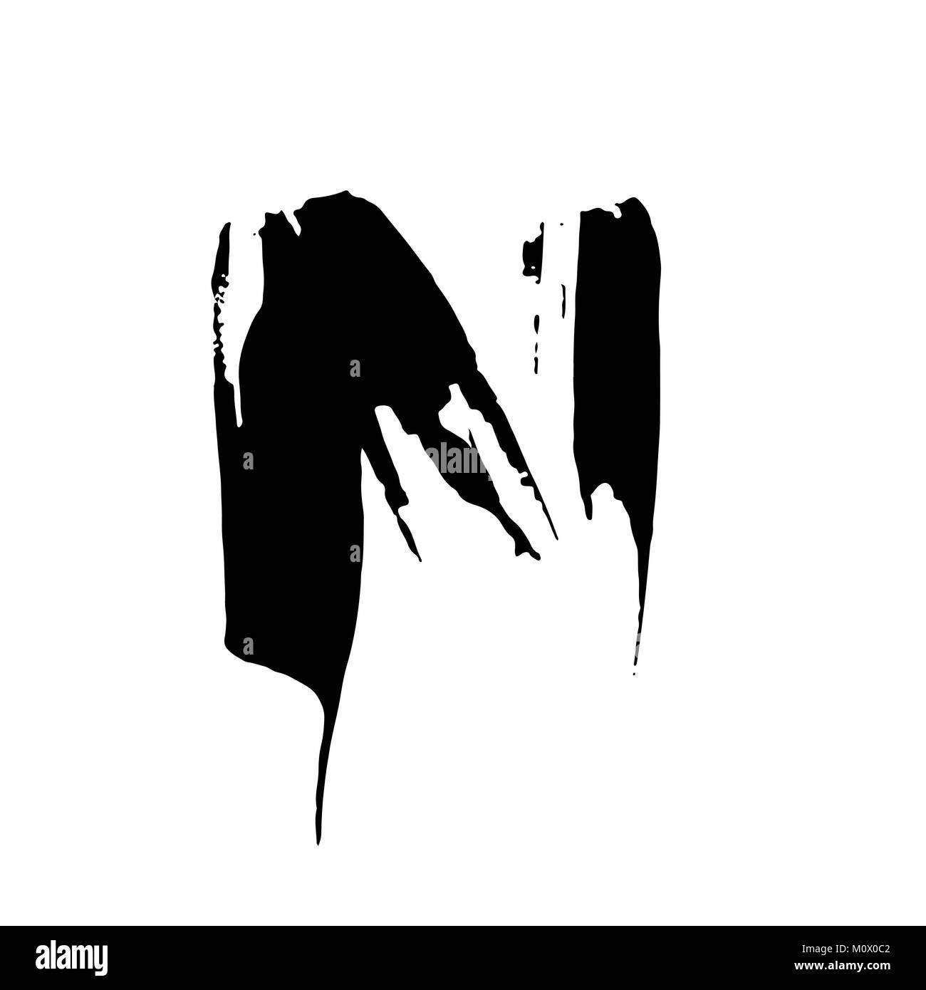 Letter N. Handwritten by dry brush. Rough strokes font. Vector ...