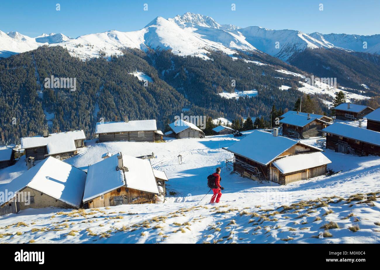 Switzerland,Graubunden,Davos,ski touring on the season's first snow on ...