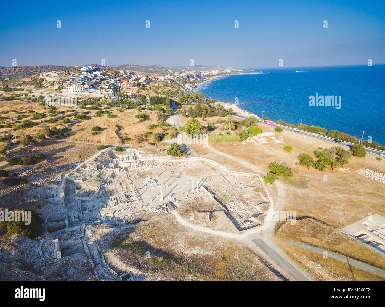 Aerial view of Amathounta ruins and columns at ancient greek roman ...