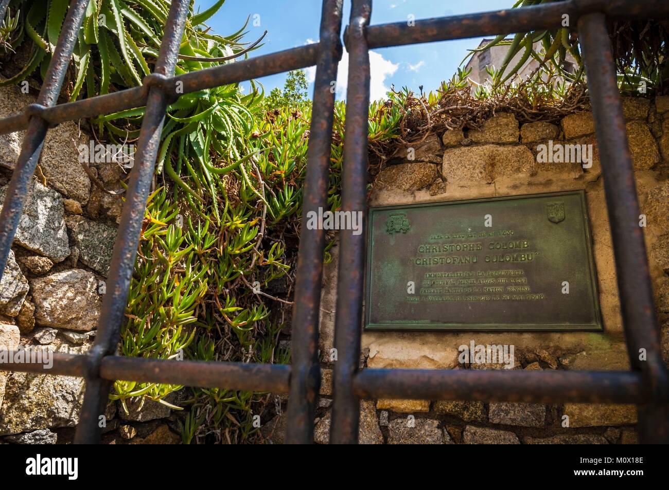 France,Haute Corse,Balagne,Calvi,the citadel,sign commemorating the ...