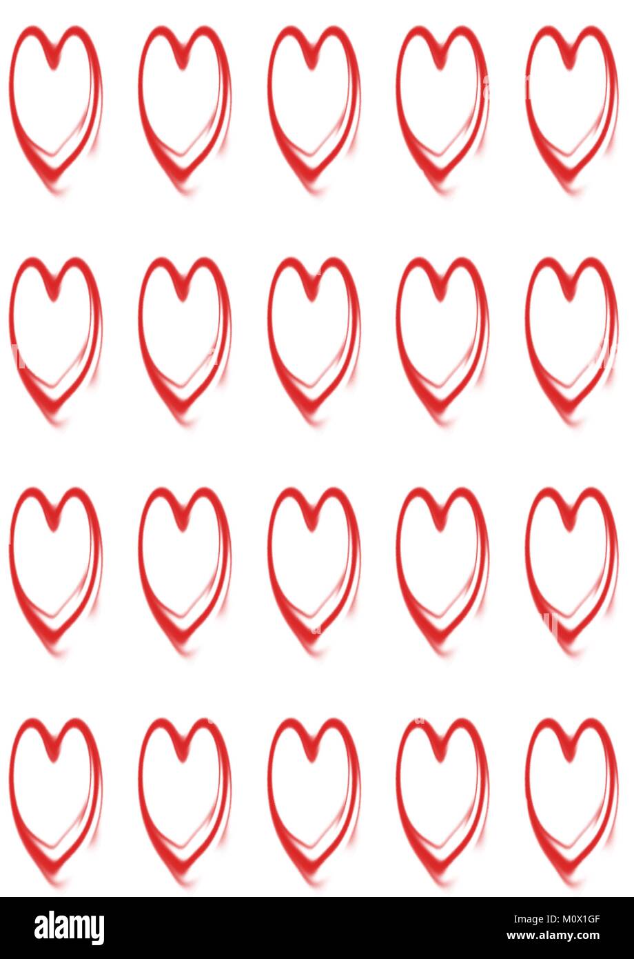 Repeated red heart pattern on plain white background Stock Vector Image ...