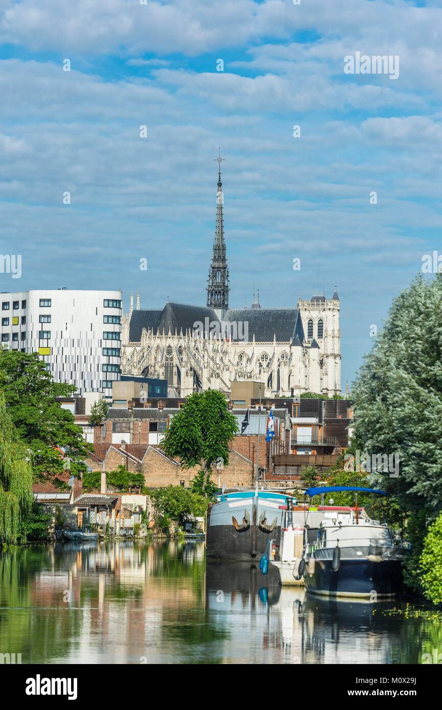 France,Somme,Amiens,banks of Somme river and Notre-Dame cathedral,jewel ...