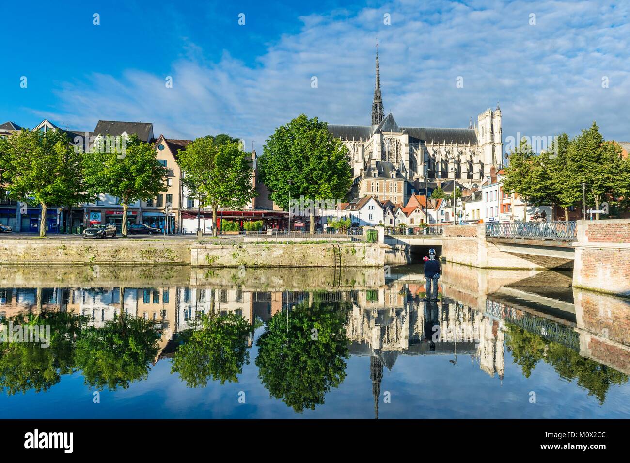 France,Somme,Amiens,banks of Somme river and Notre-Dame cathedral,jewel ...