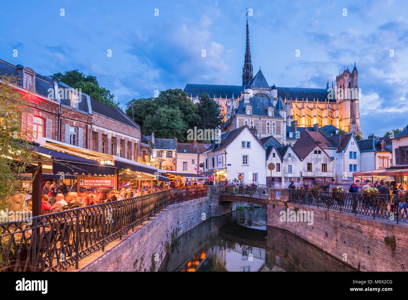 France,Somme,Amiens,place du Don,Notre-Dame cathedral at dusk,jewel of ...