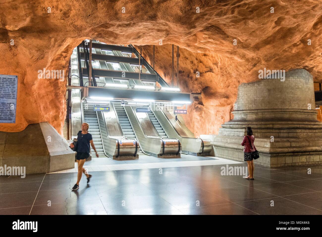 Sweden,Stockholm,Radhuset metro station opened in 1975,escalators Stock ...