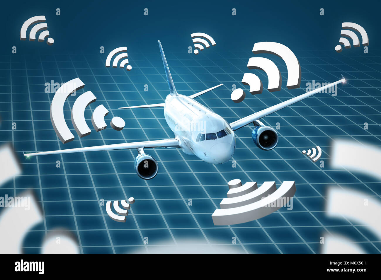 Airplane with wifi symbols Stock Photo - Alamy
