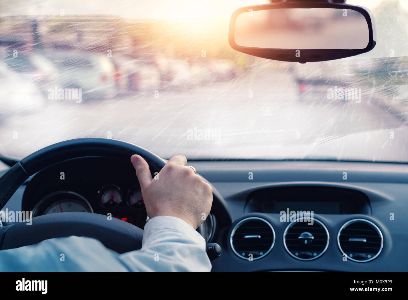 poor visibility on the road in winter day Stock Photo - Alamy