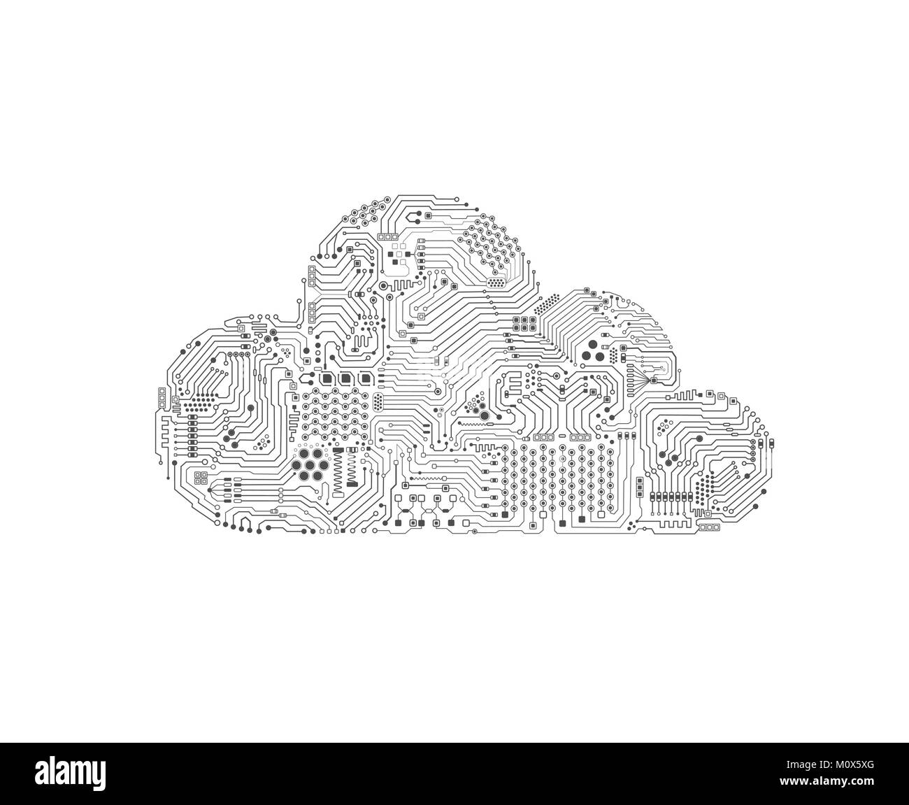 Cloud computing technology with circuit pattern vector illustration ...
