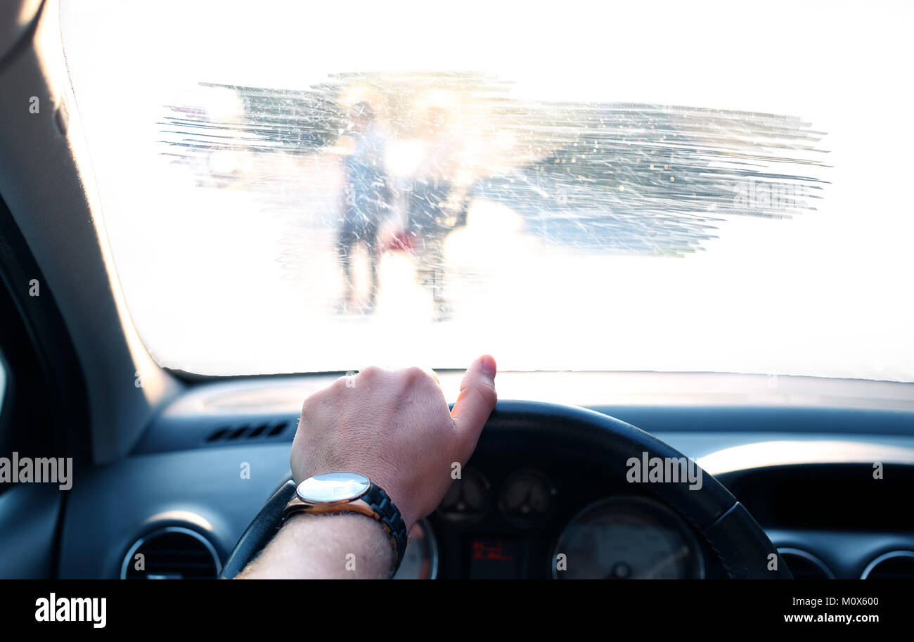 poor visibility in the car on a winter day Stock Photo - Alamy
