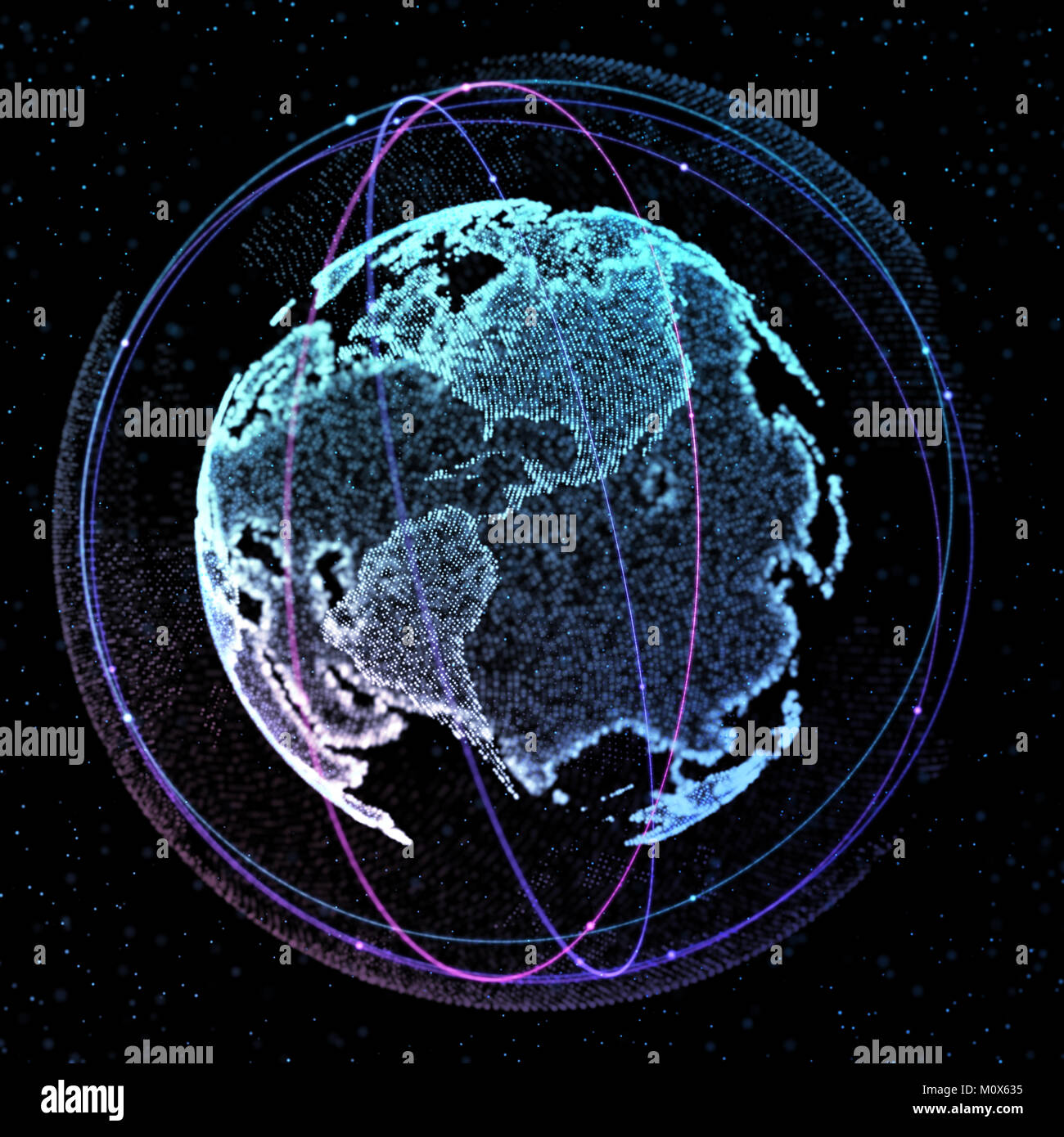 Communication in space satelitte. Connection lines Around Earth Globe ...
