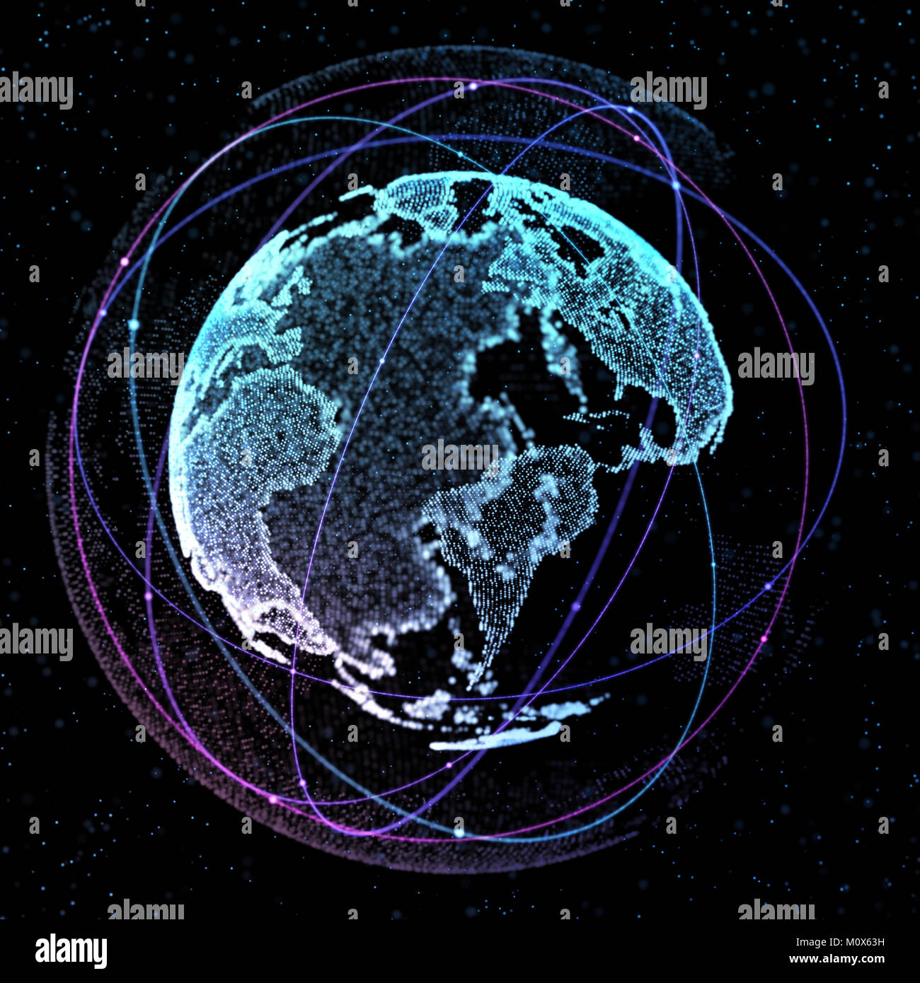 Abstract technology background with global communication orbits and ...
