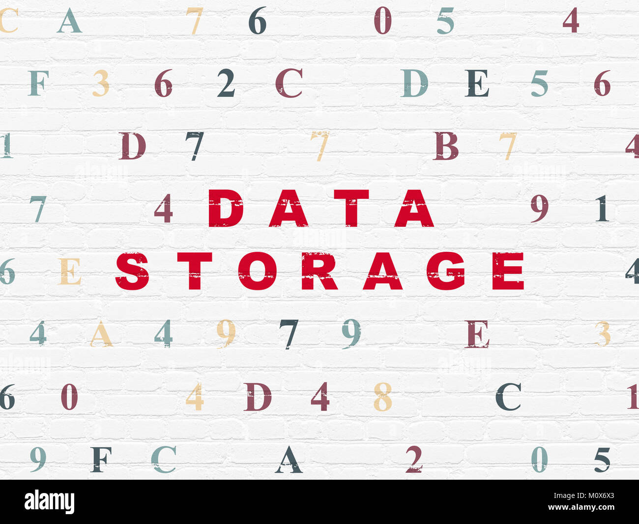 Information concept: Painted red text Data Storage on White Brick wall background with ...