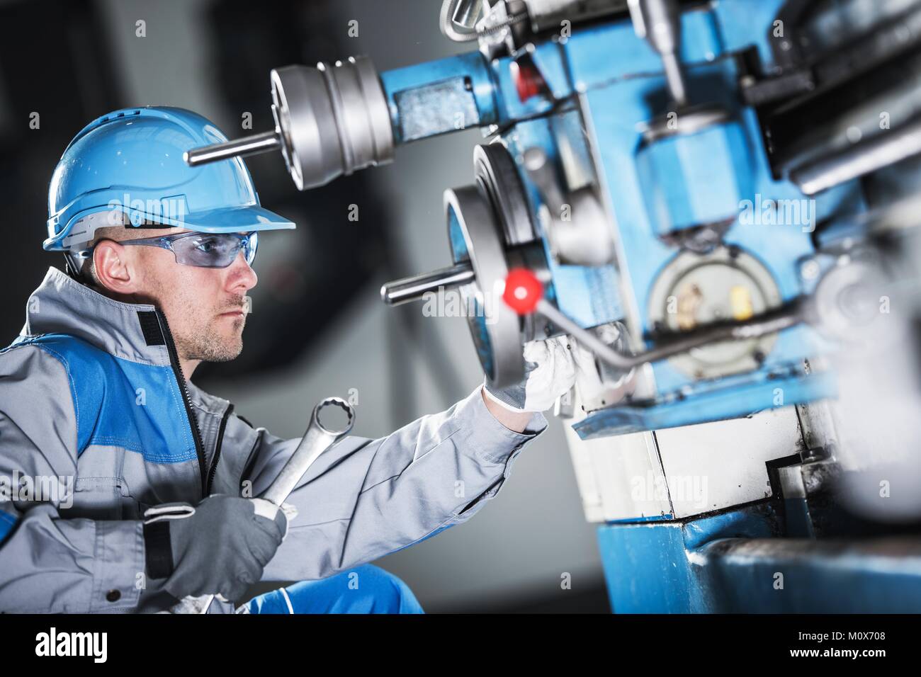 Metal Lathe Maintenance by Professional Caucasian Technician Stock ...