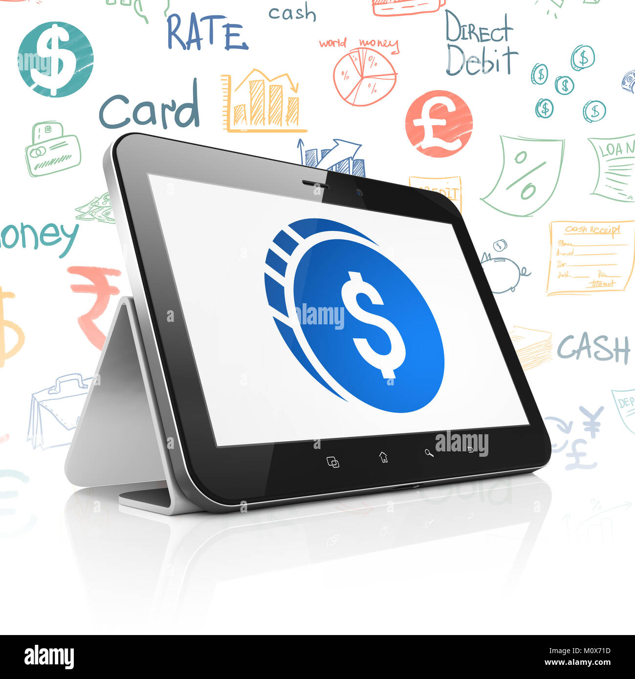 Currency concept: Tablet Computer with blue Dollar Coin icon on display ...