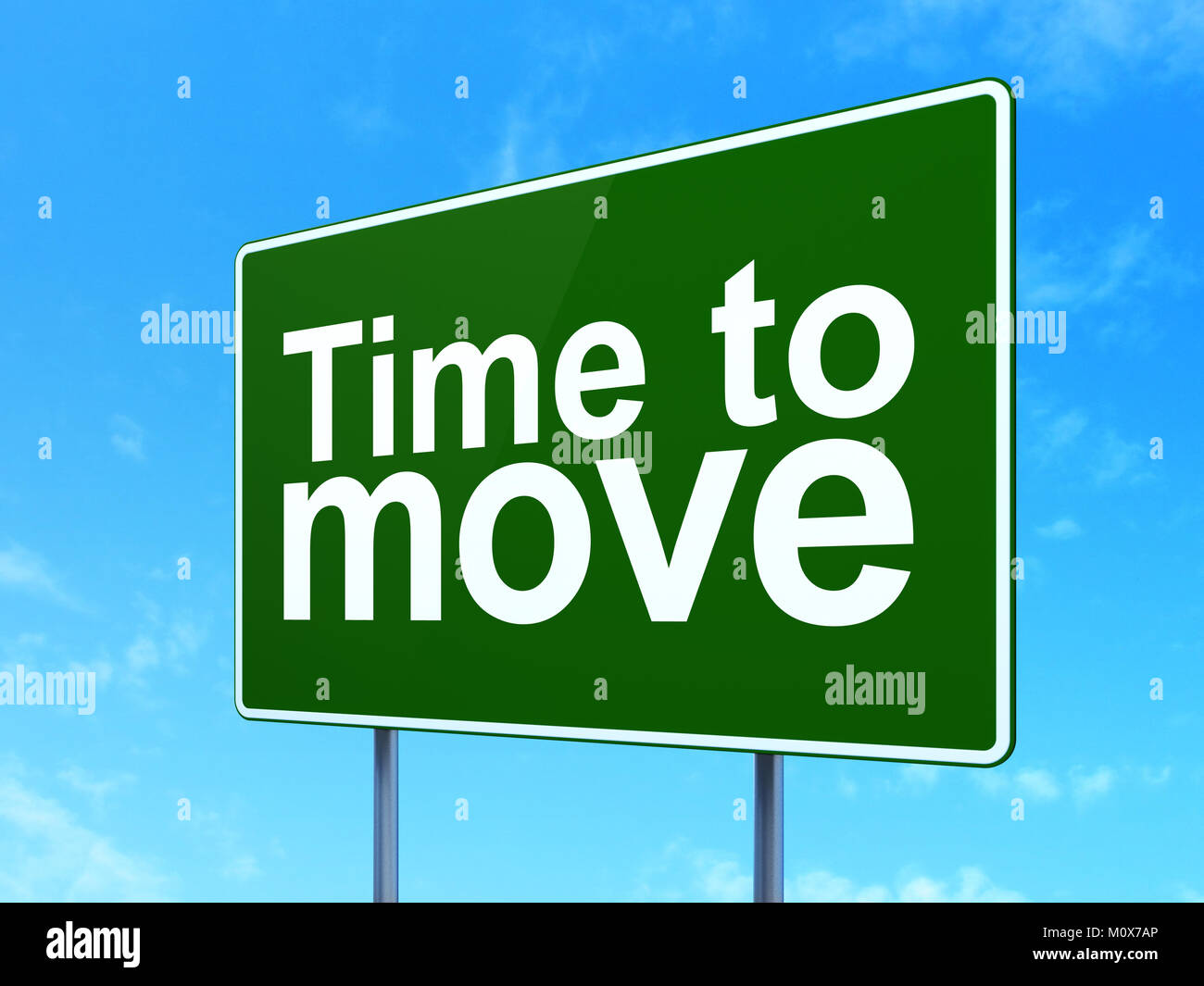 Timeline concept: Time to Move on green road highway sign, clear blue ...