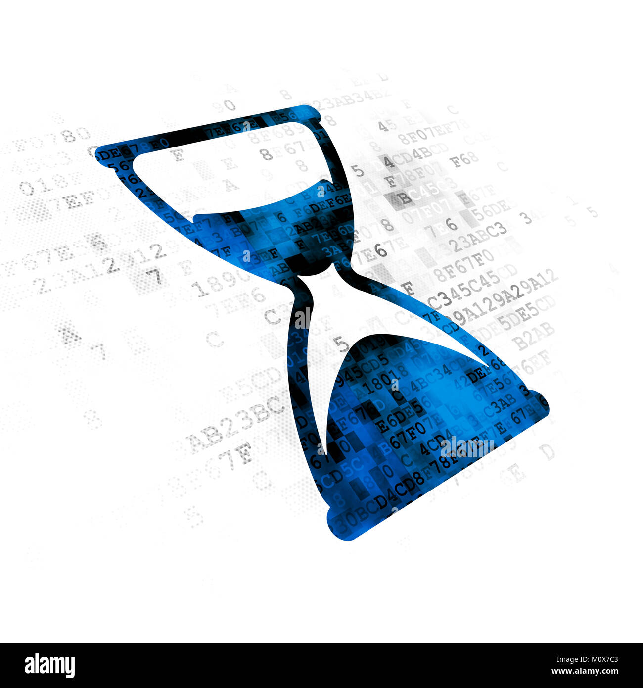 Timeline concept: Pixelated blue Hourglass icon on Digital background ...