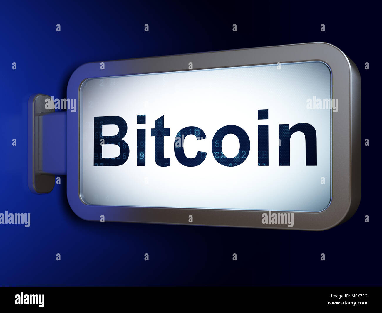 Blockchain concept: Bitcoin on advertising billboard background, 3D ...