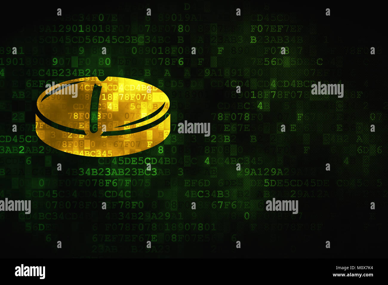 Medicine concept: pixelated Pill icon on digital background, empty ...